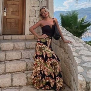 Zara | Dresses | Zara Linen Blend Ruffles Printed Skirt | Poshmark